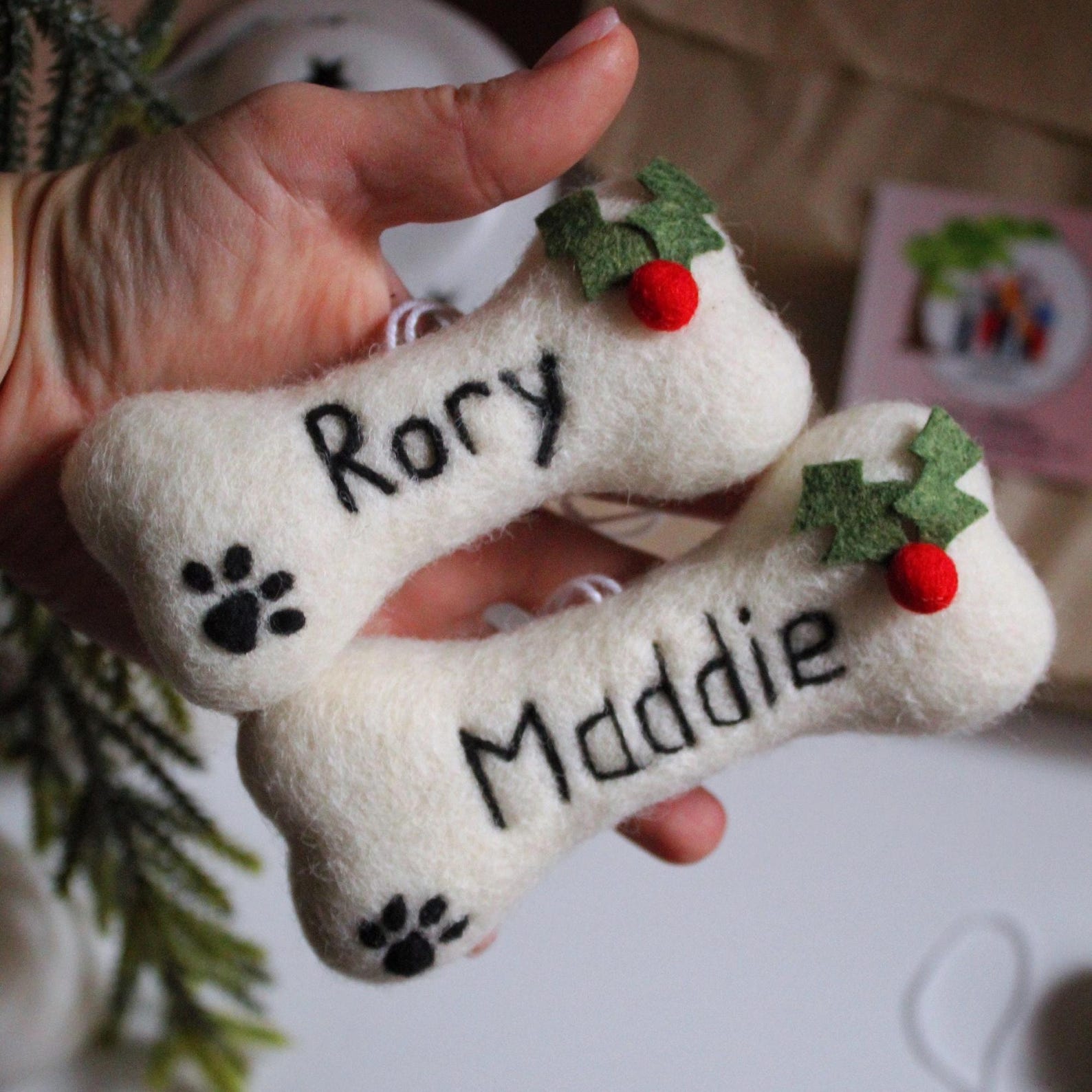 Felt Dog Bone Christmas Ornament With Custom Name - Pet Lover Gift - Etsy