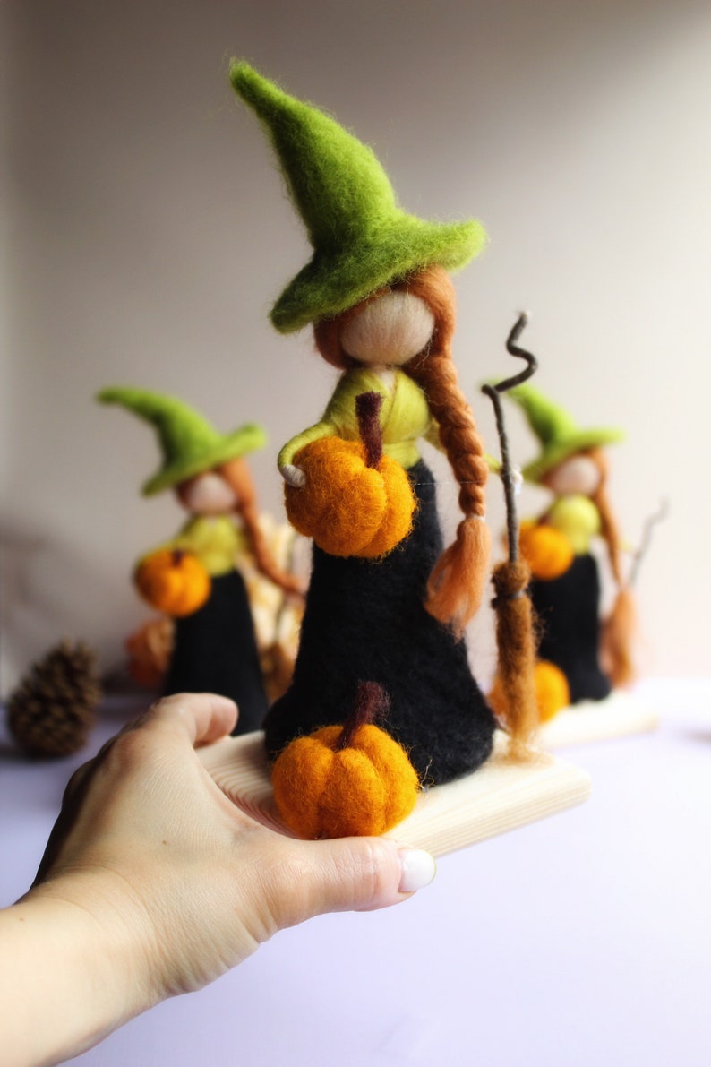 Needle Felted Witch With Pumpkin Halloween Decor - Etsy