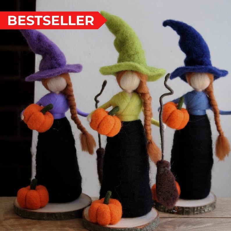 Needle Felted Witch and Pumpkin - Whimsical Halloween Decoration - Etsy