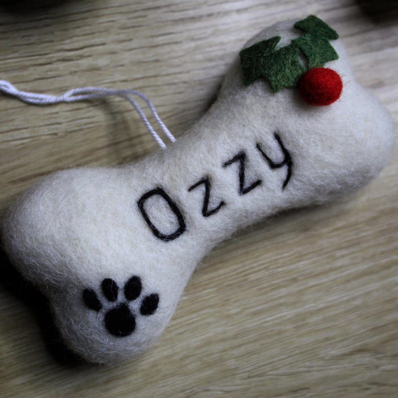 Felt Dog Bone Christmas Ornament With Custom Name - Pet Lover Gift - Etsy