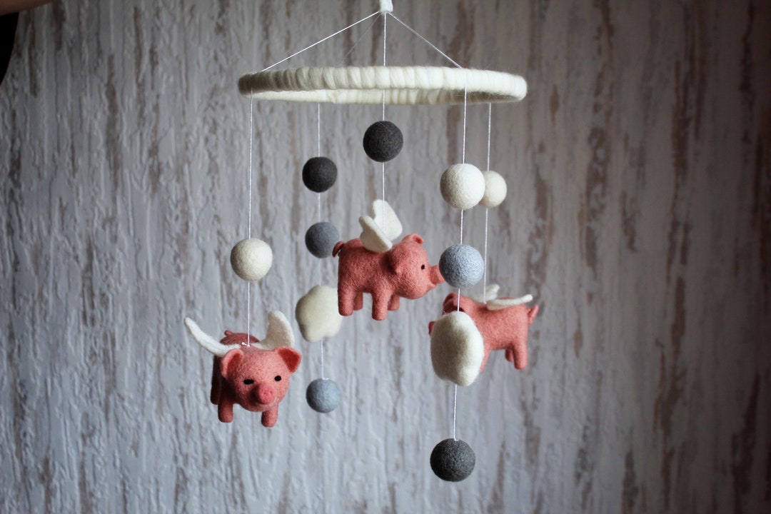 Cute Pink Pig Nursery Decor Felted Baby Crib Mobile - Etsy