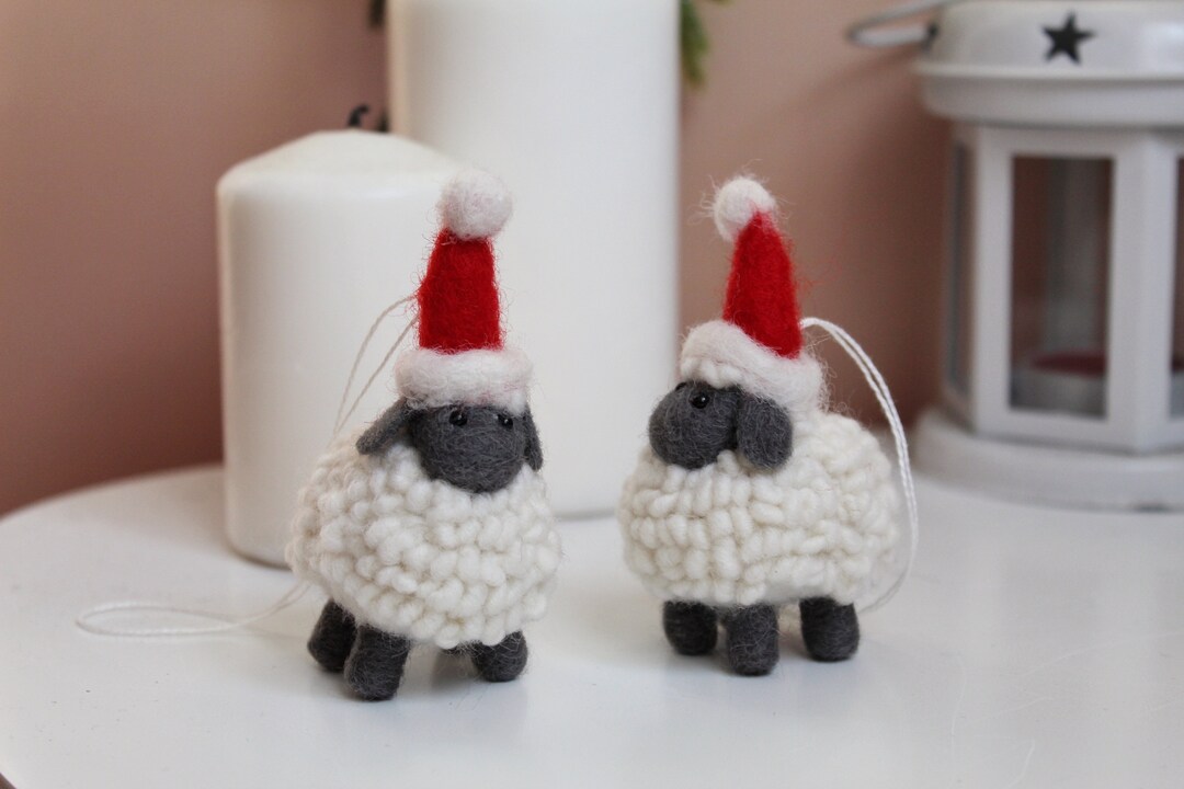 Handmade Wool Felt Sheep Christmas Ornament - Tree Hanging Decoration ...