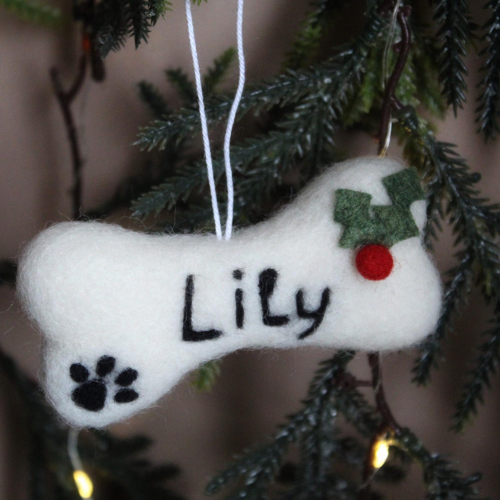 Felt Dog Bone Christmas Ornament With Custom Name - Pet Lover Gift - Etsy