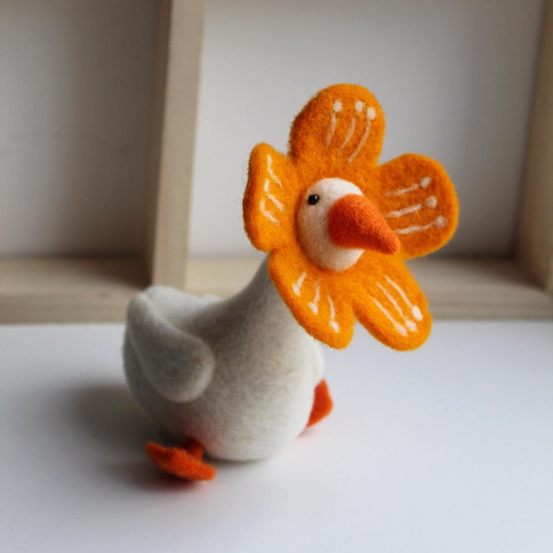 Handmade Felted Goose Figurine With Floral Decoration - Etsy