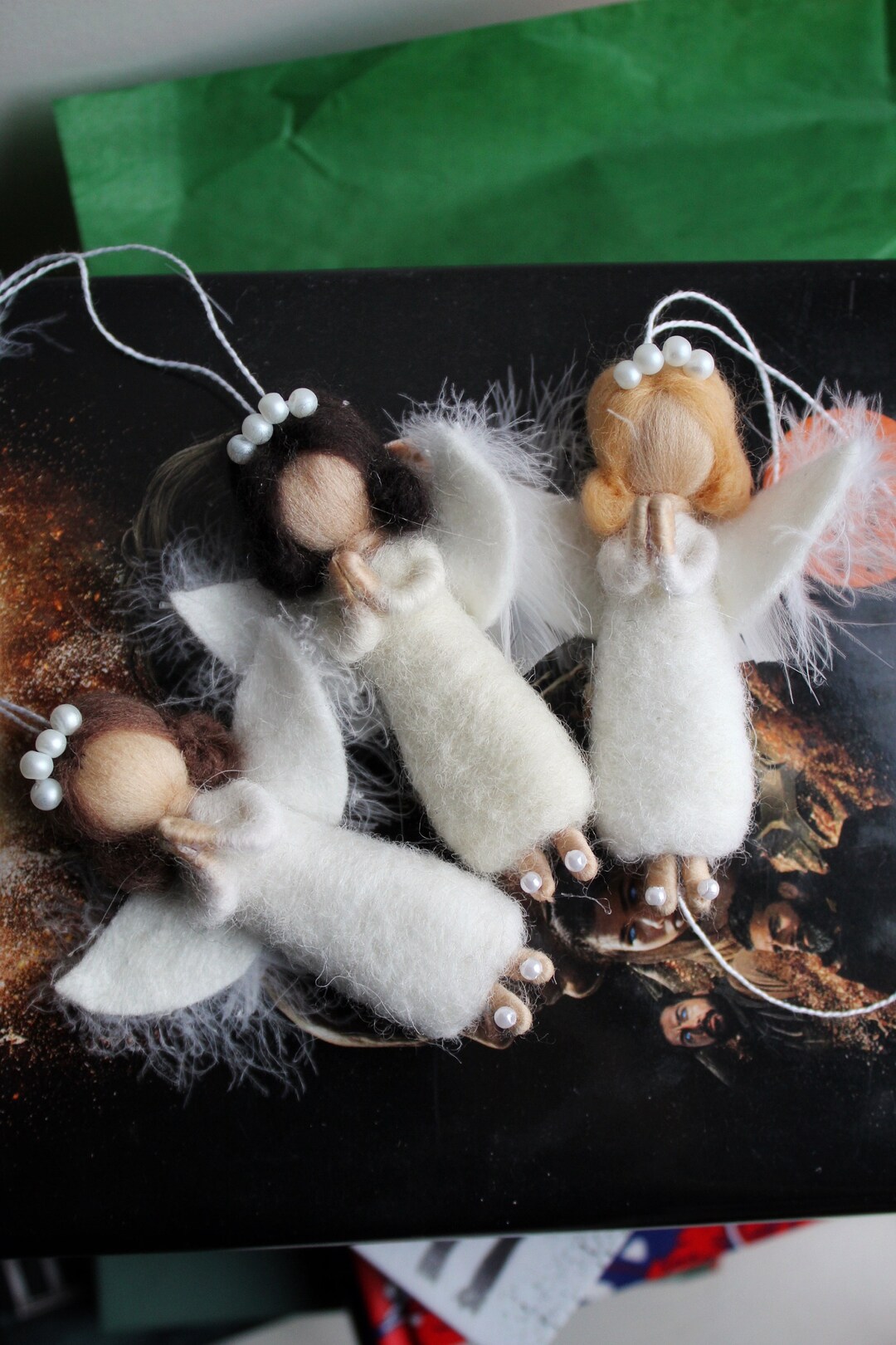 Needle Felted Tiny Angel With Feather Wings Soft Sculpture Angel Decor ...