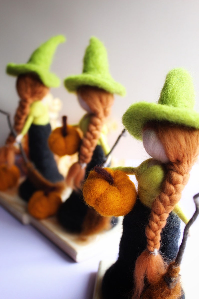 Needle Felted Witch With Pumpkin Halloween Decor - Etsy