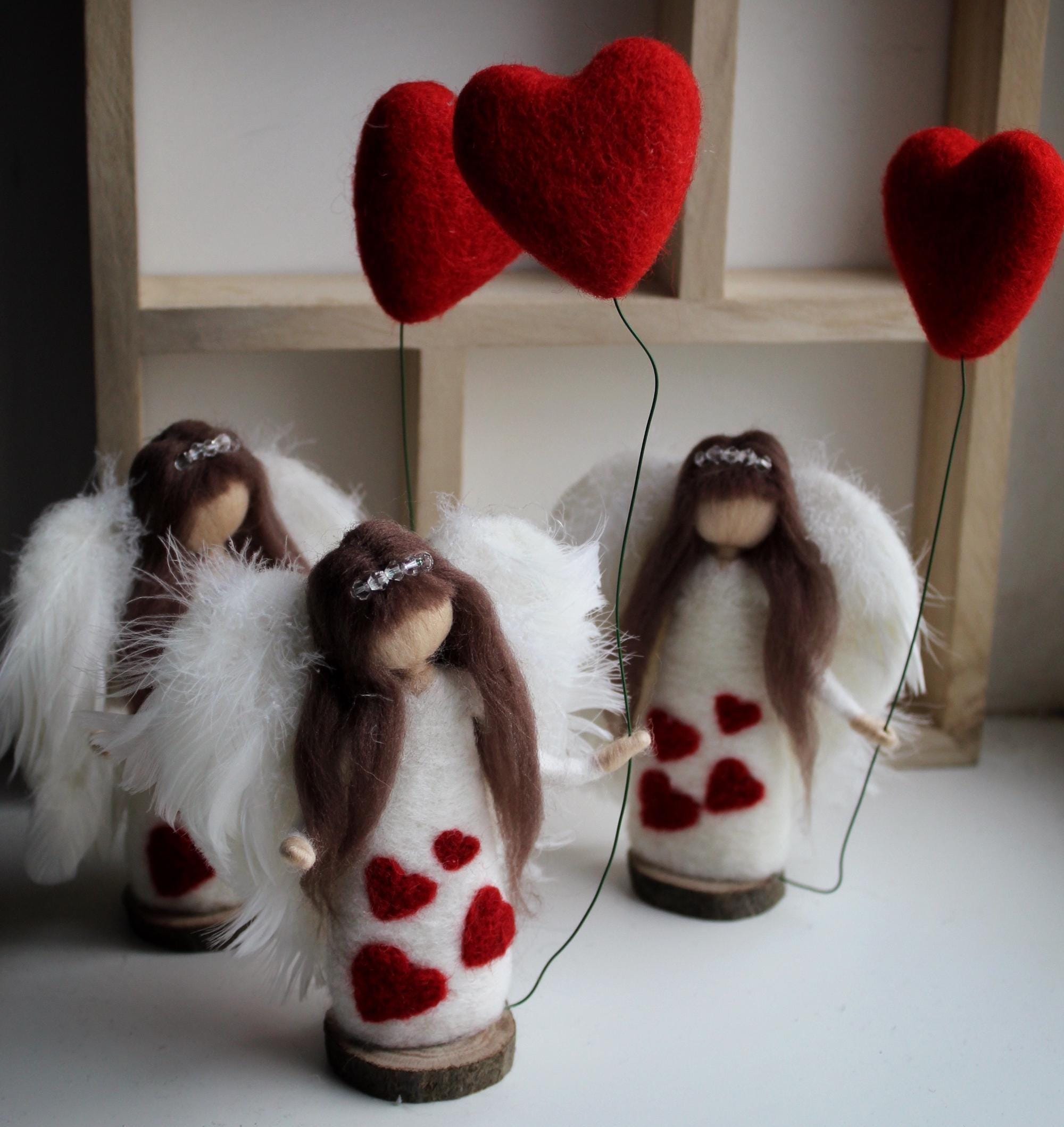 Wool Angel Decor - Needle Felted Tiny Angels With Heart Detail - Etsy