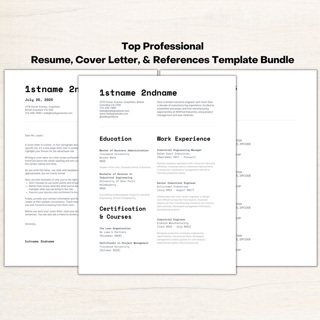 Top Professional Resume CV, Cover Letter, and References Template ...