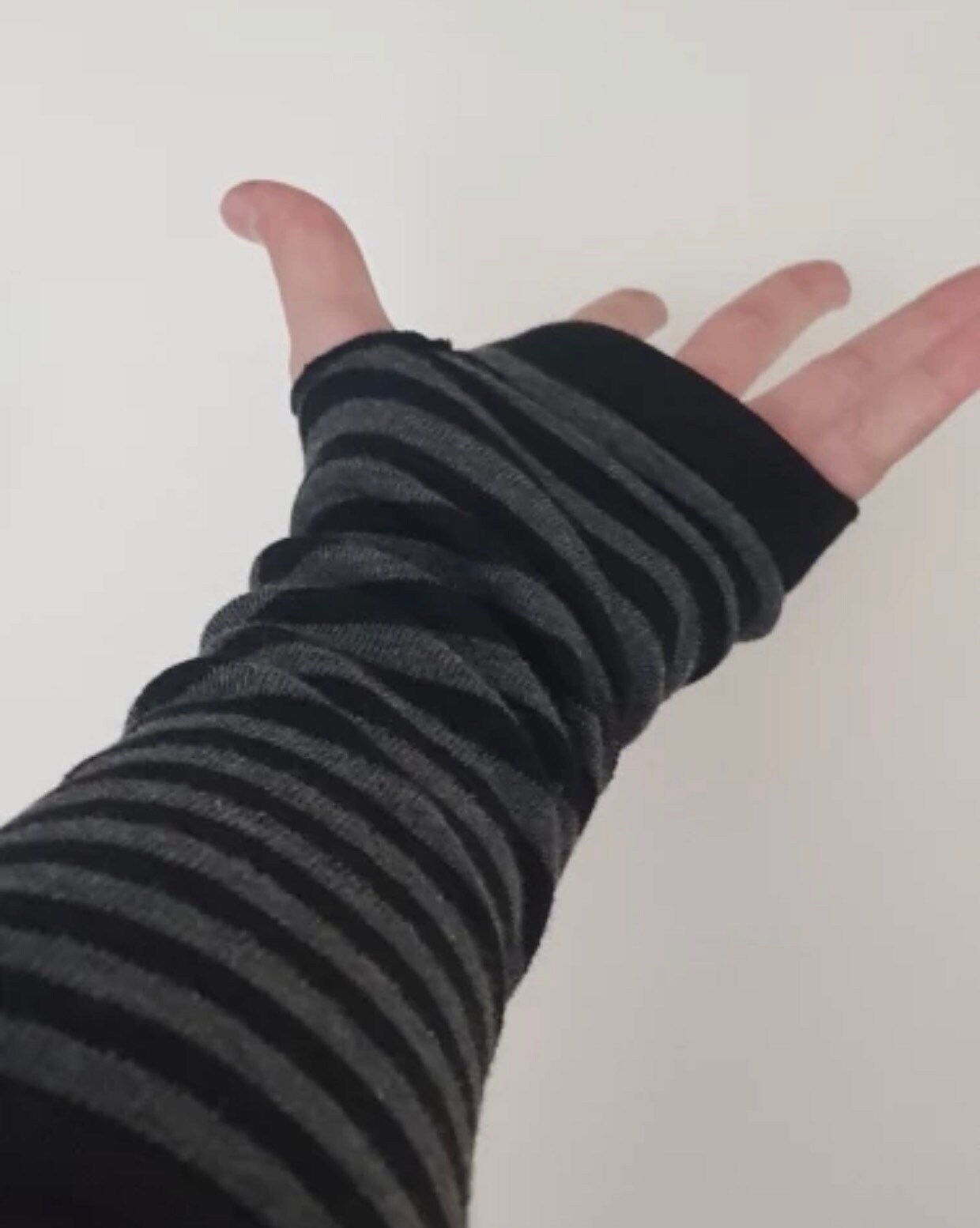Striped Gray Black Fingerless Gloves - Etsy