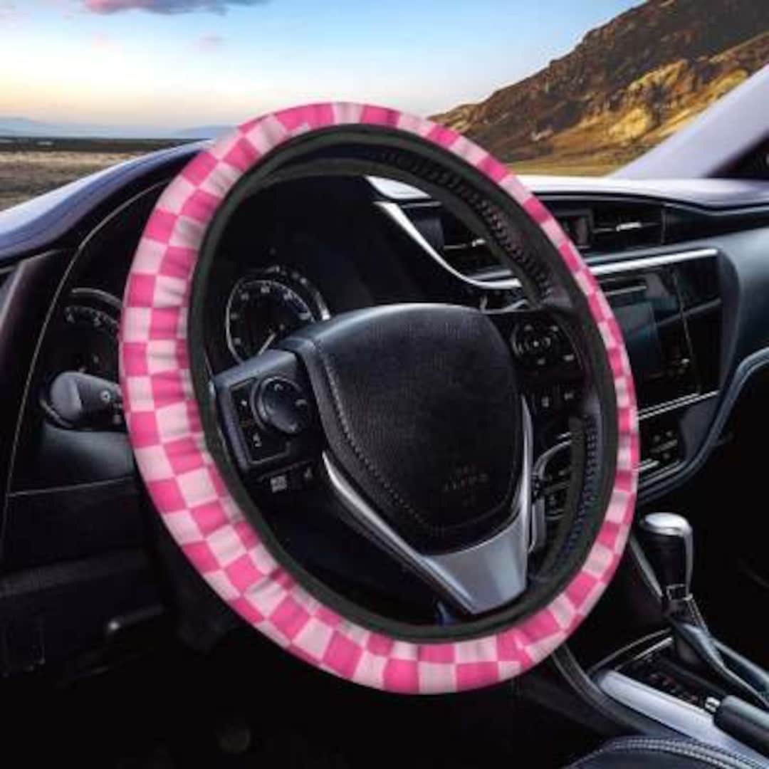 Bright Pink Checkerboard Steering Wheel Cover Y2k Checkered Retro Girly ...