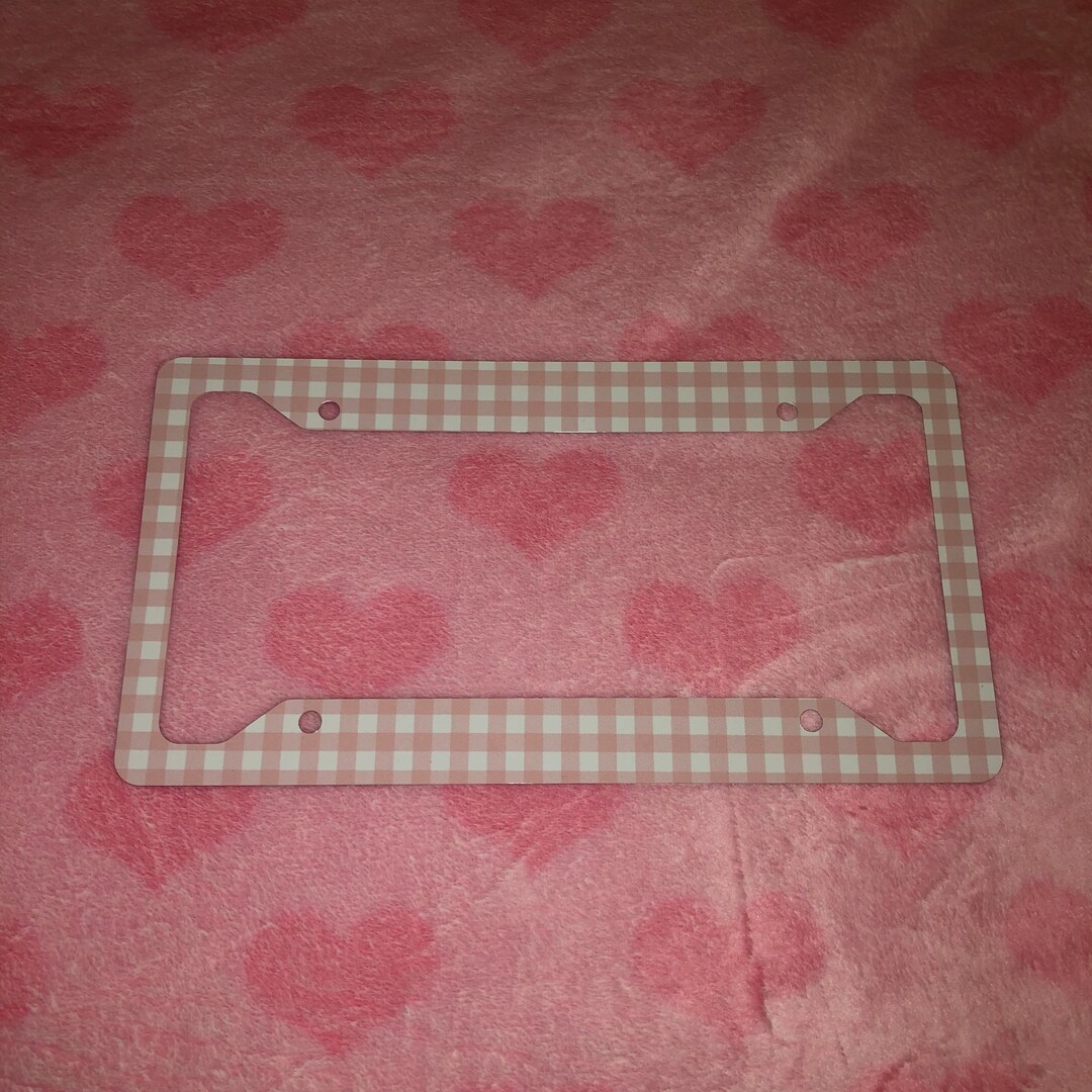 Spring Light Pink Gingham Car License Plate Frame Cute Pink - Etsy
