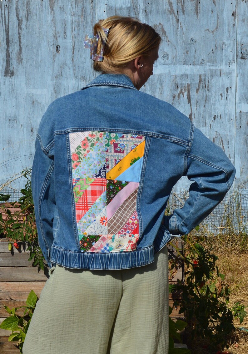 Upcycled Vintage Quilt Denim Jacket, Handcrafted Jean Jacket, Gift for ...