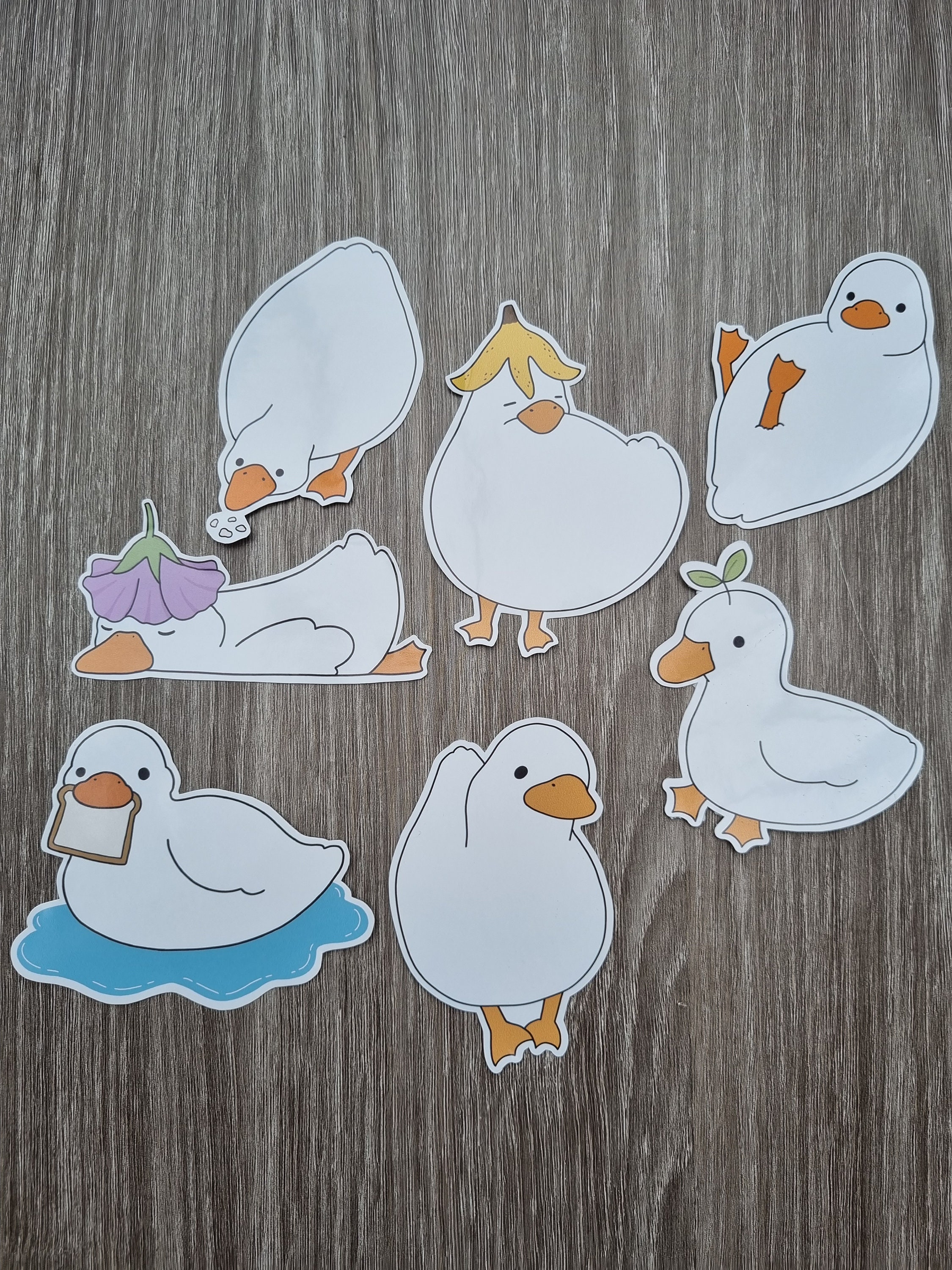 Cute Duck Sticker Set, 7pcs Glossy Duck Sticker Pack, Kawaii Duck Art ...