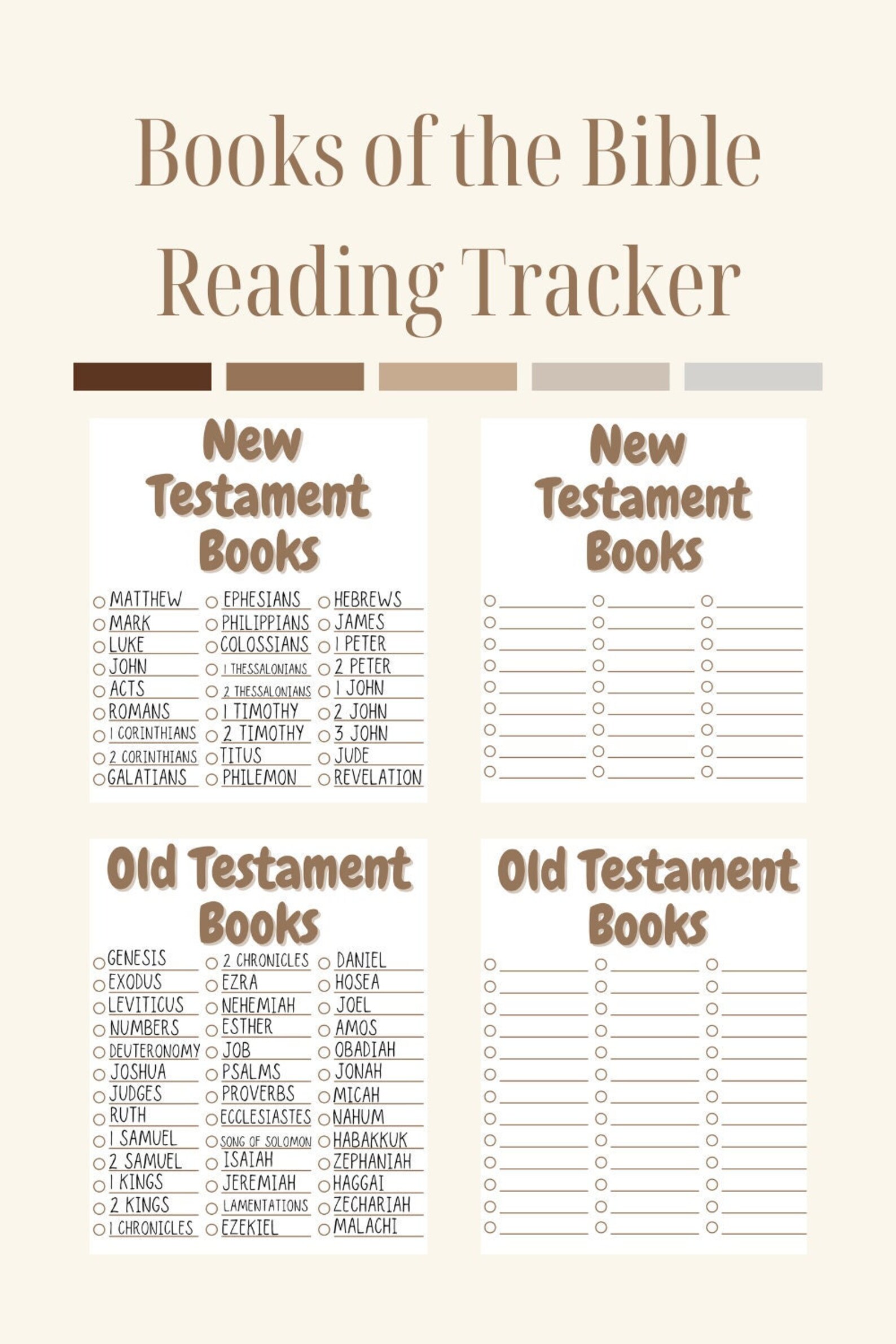 Books of the Bible Reading Tracker - Tan List - Books of the Bible ...