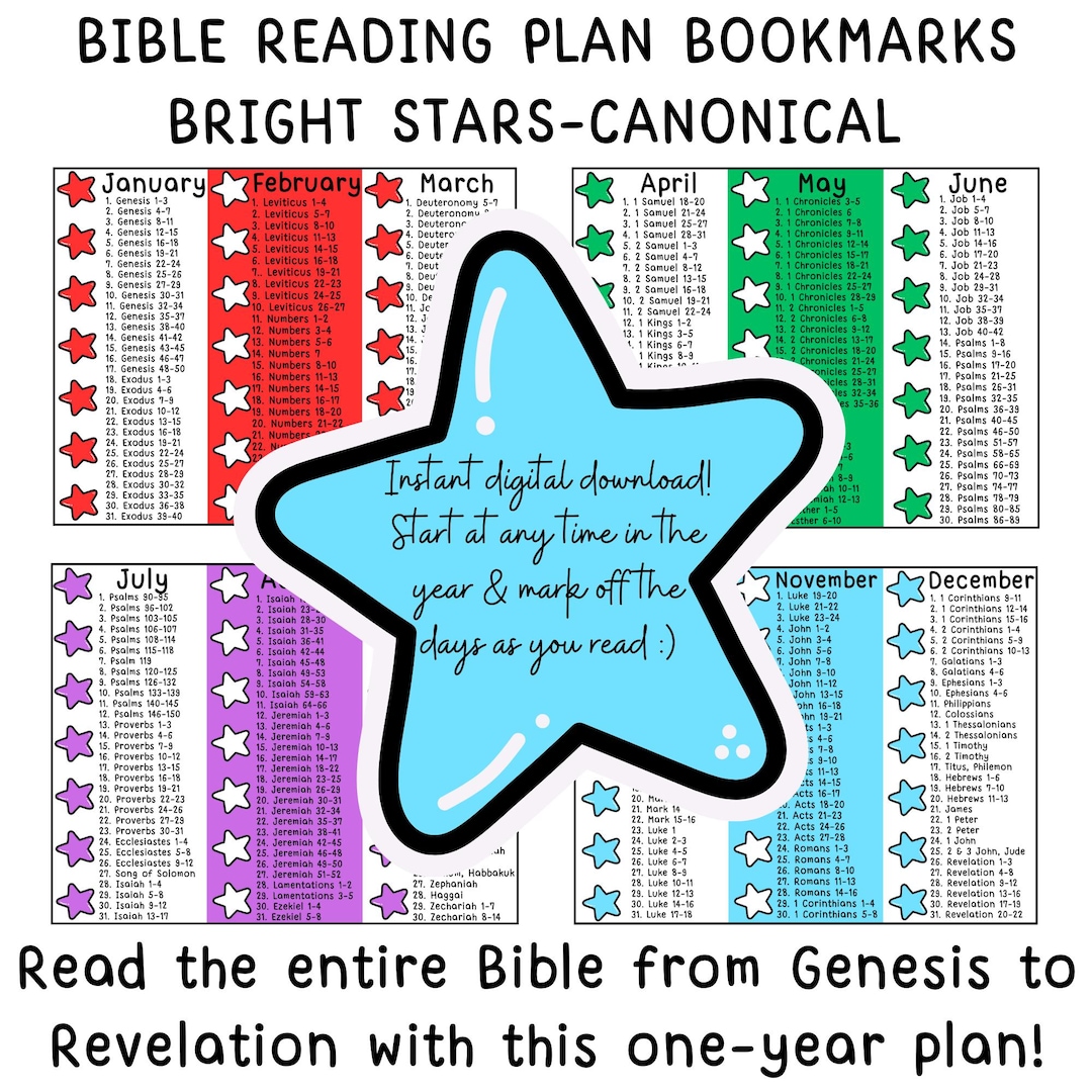 Bible Reading Plan Bookmarks - Bright Stars - Canonical - Bible in One ...