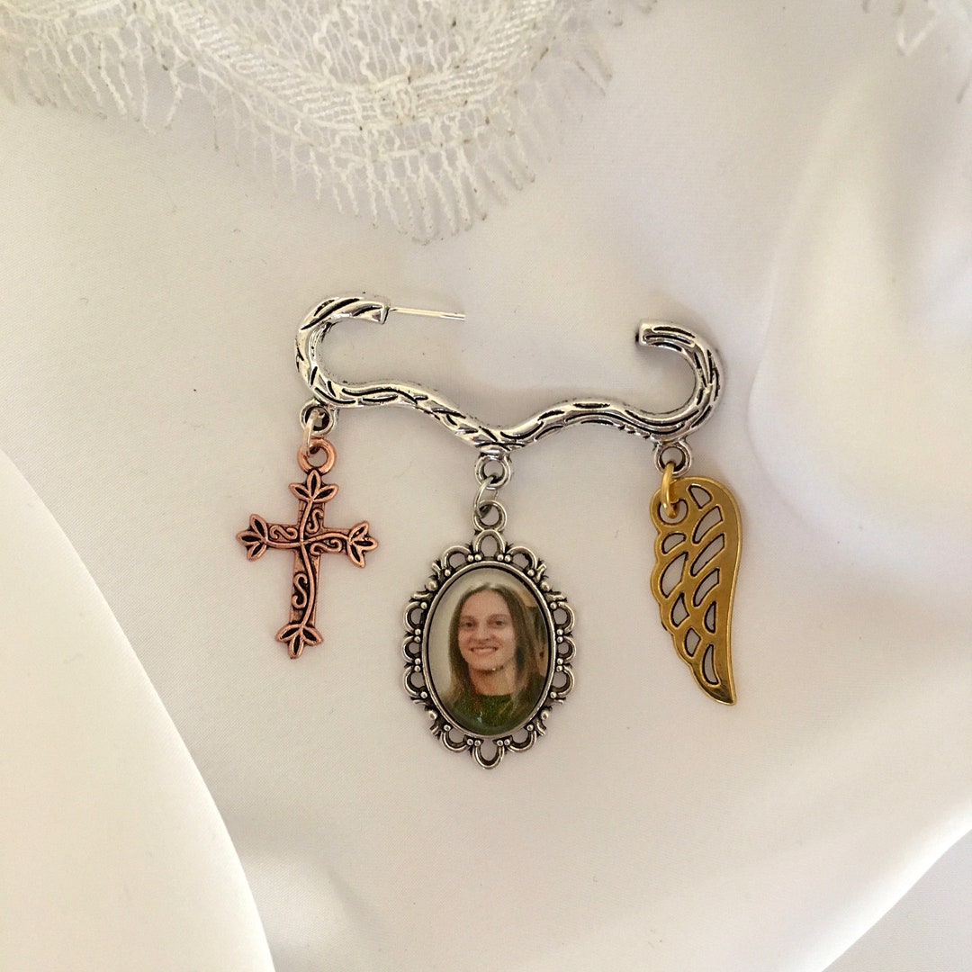 Personalized Memorial Photo Pin, Bridal Photo Charm, Groom Boutonniere ...