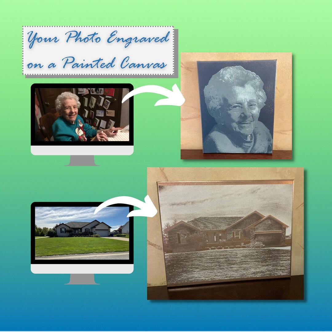 Custom Photograph Engraved Canvas, Portraits Laser Engraved, Painted ...