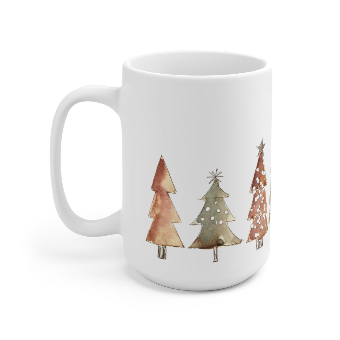 Ceramic Christmas Mug, Watercolor Pine Tree Mug, Holiday Mug, Farmhouse ...