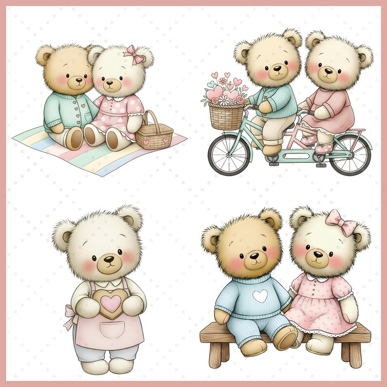 Valentine Bear Clipart Bundle, Cute Teddy Bear Pngs for Cards, Nursery ...