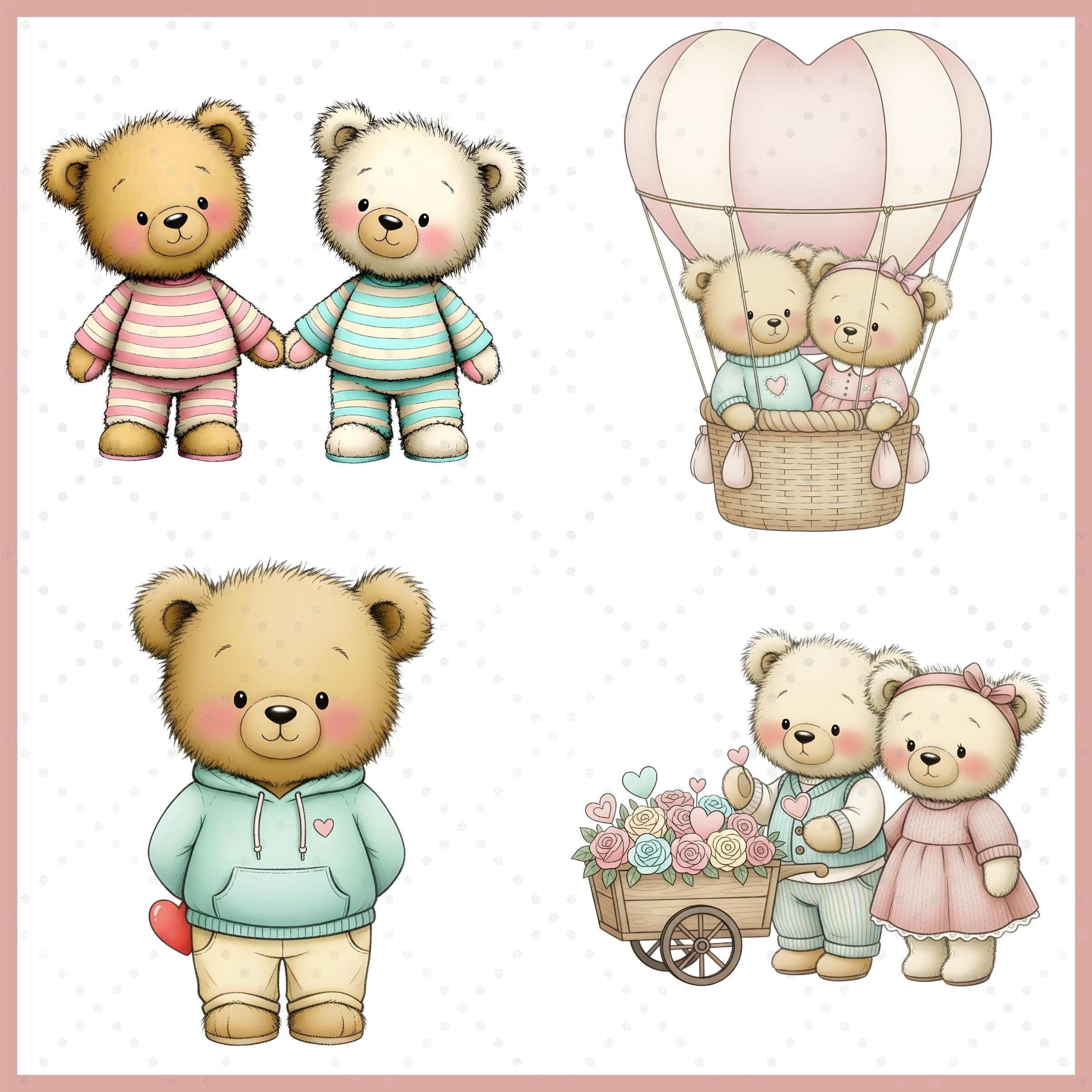 Valentine Bear Clipart Bundle, Cute Teddy Bear Pngs for Cards, Nursery ...