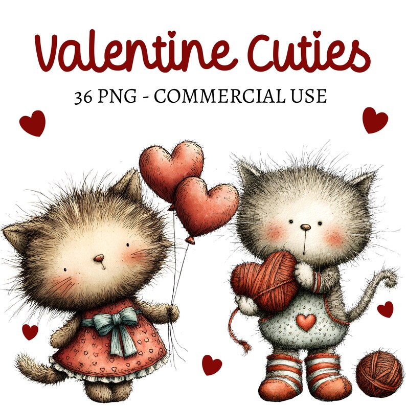 Valentine Clipart PNG | Watercolor Valentine Animals | Retro Heart ...