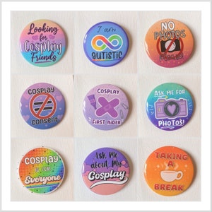 Cosplayer Convention Metal Pin Back Badges/buttons Set of 9 - Etsy