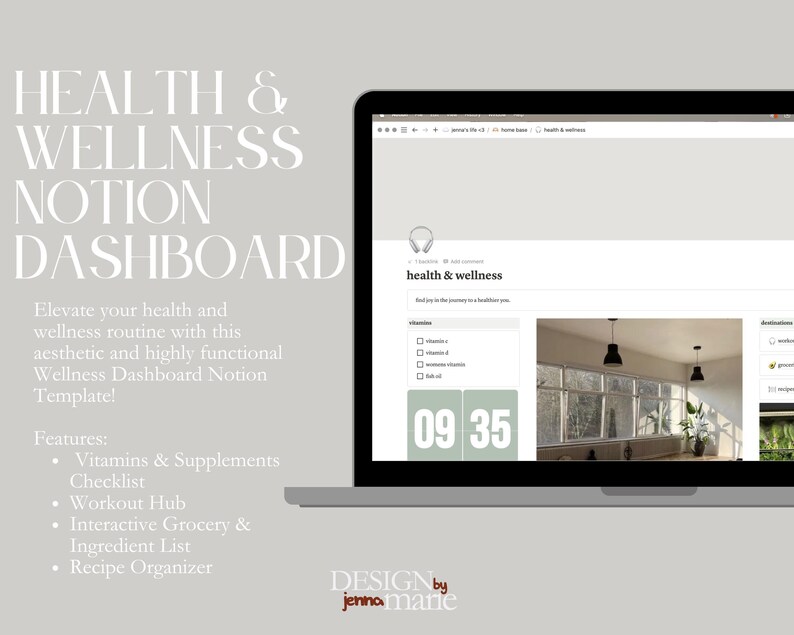Wellness Dashboard Notion Template | Fitness, Recipe & Grocery ...