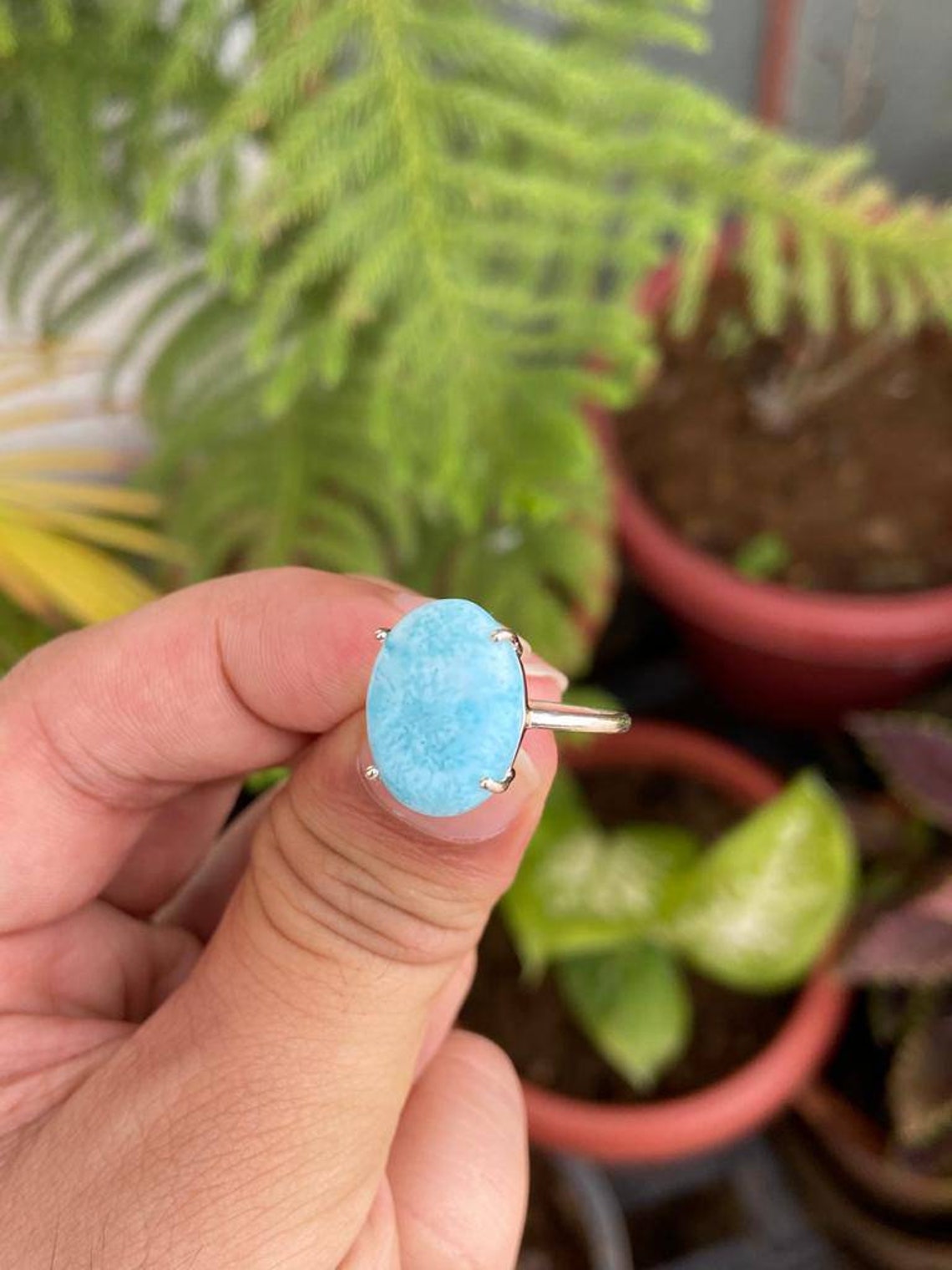 Oval Larimar Ring Larimar Engagement Ring Silver Larimar - Etsy