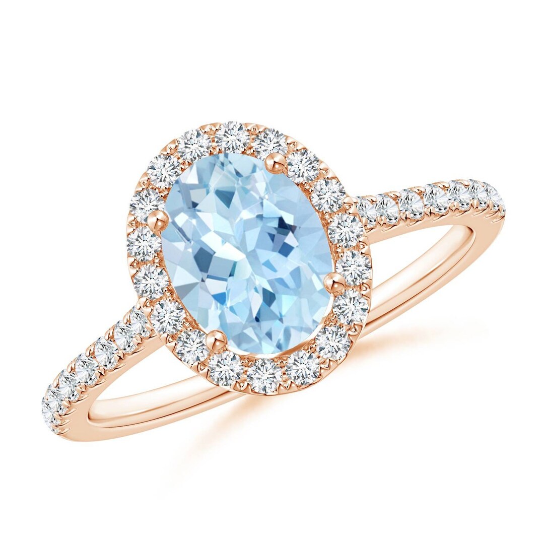 Rose Gold Aquamarine Ring – Oval March Birthstone, CZ Diamonds - Etsy