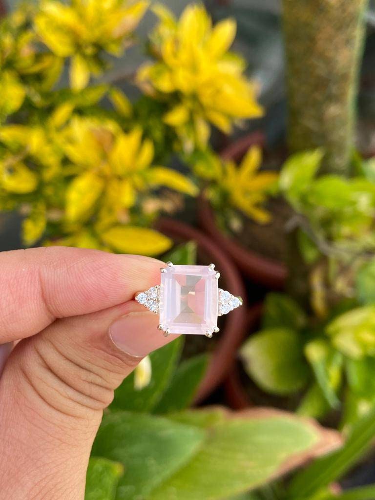Rose Quartz Ring Emerald Cut Rose Quartz Ring Pink Gemstone - Etsy
