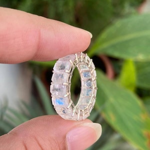 Moonstone Band Ring- Wedding Band- Rainbow Moonstone Ring- Engagement ...