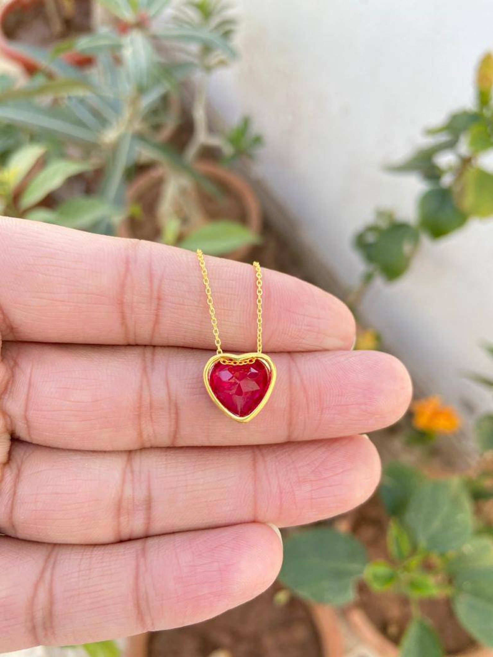 Ruby Heart Necklace 14k Gold Heart Necklace Ruby Necklace | Etsy