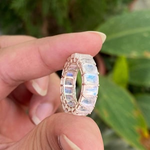 Moonstone Band Ring- Wedding Band- Rainbow Moonstone Ring- Engagement ...
