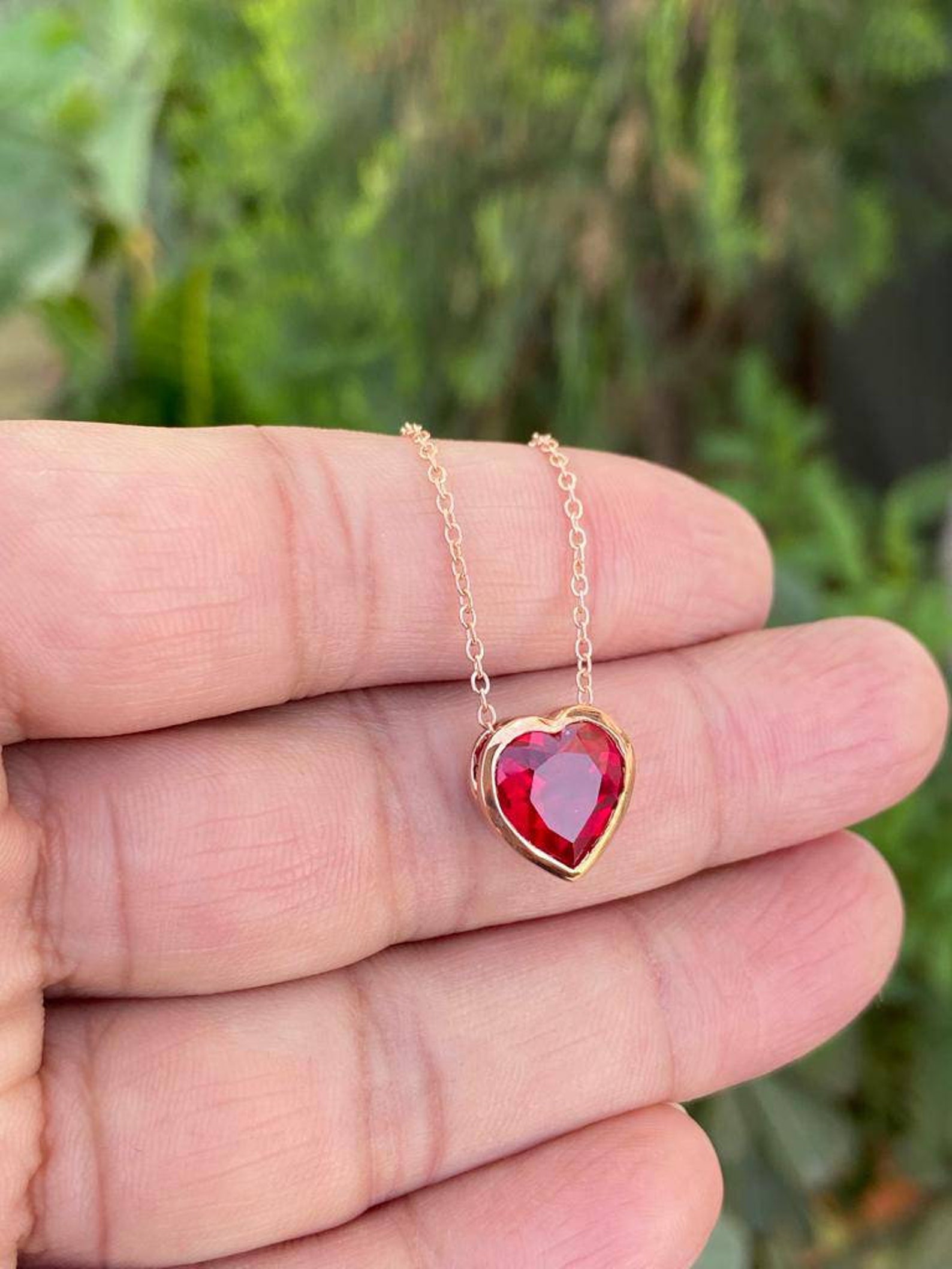 Ruby Heart Necklace- 14k Gold Heart Necklace- Ruby Necklace- Bridal ...