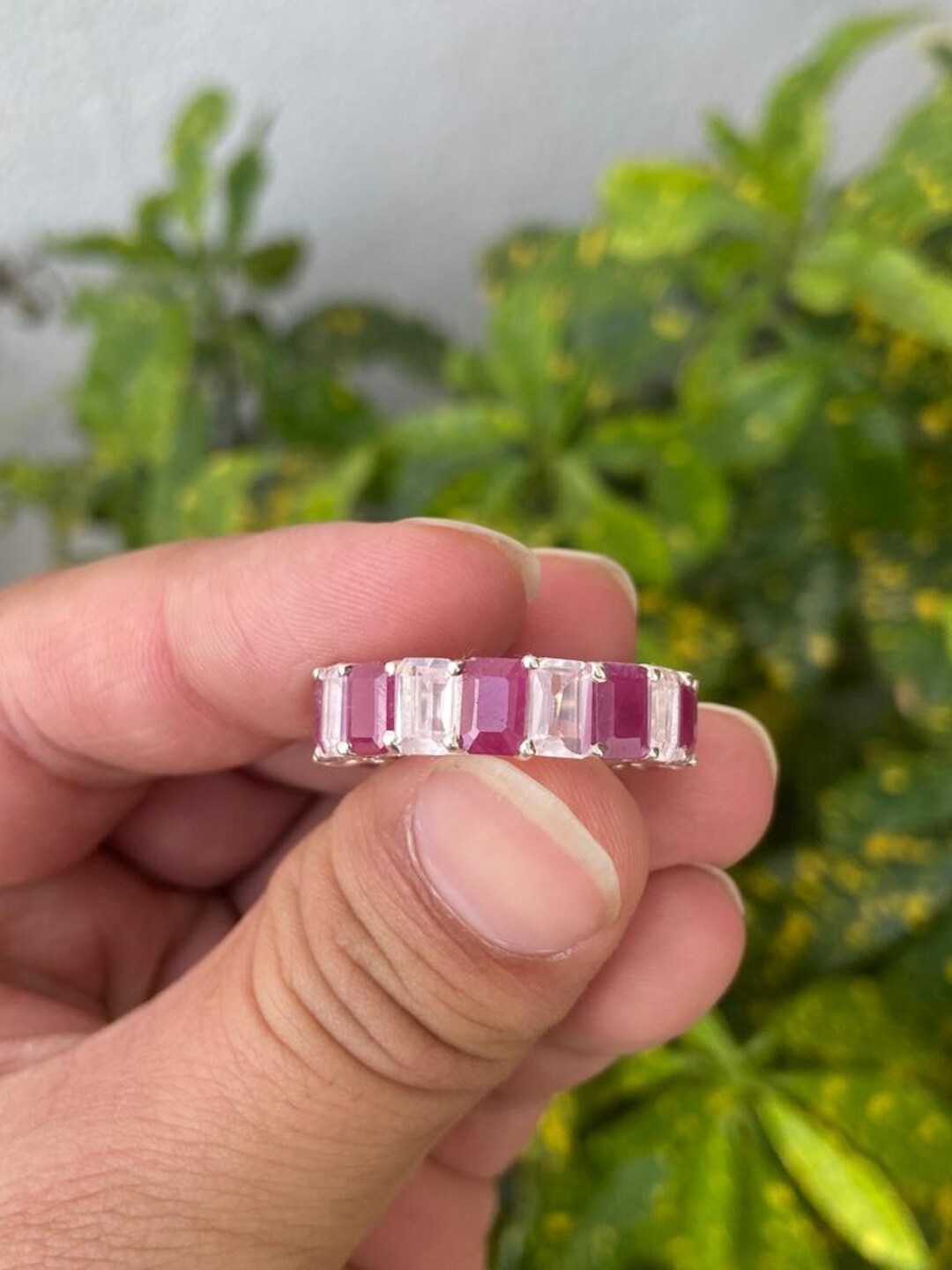 Handmade Ruby and Rose Quartz Ring – Sterling Silver Wedding Band - Etsy