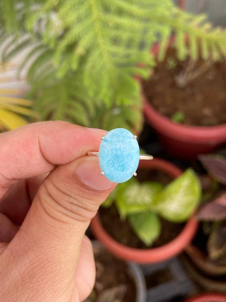 Oval Larimar Ring Larimar Engagement Ring Silver Larimar - Etsy