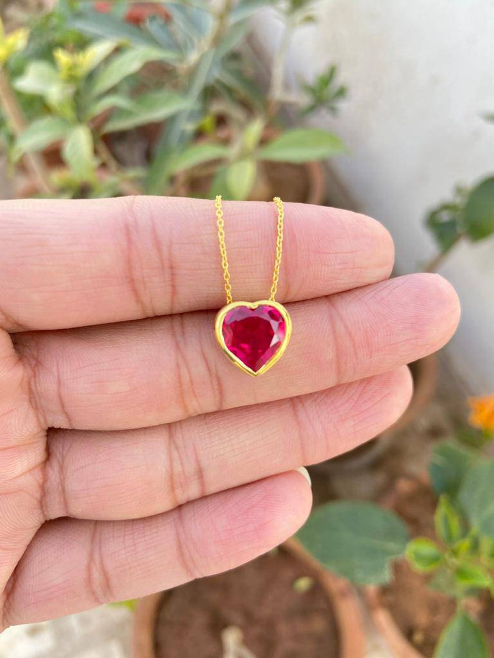 Ruby Heart Necklace 14k Gold Heart Necklace Ruby Necklace | Etsy