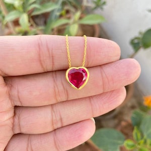 Ruby Heart Necklace 14k Gold Heart Necklace Ruby Necklace | Etsy