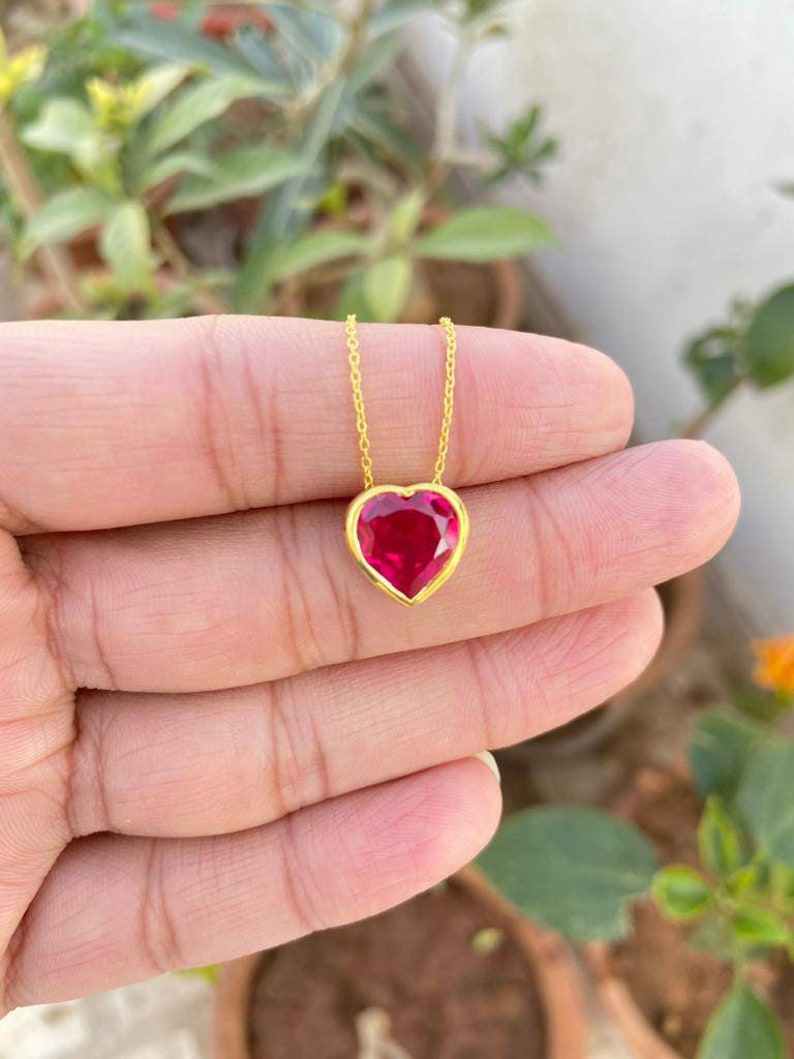 Ruby Heart Necklace 14k Gold Heart Necklace Ruby Necklace - Etsy