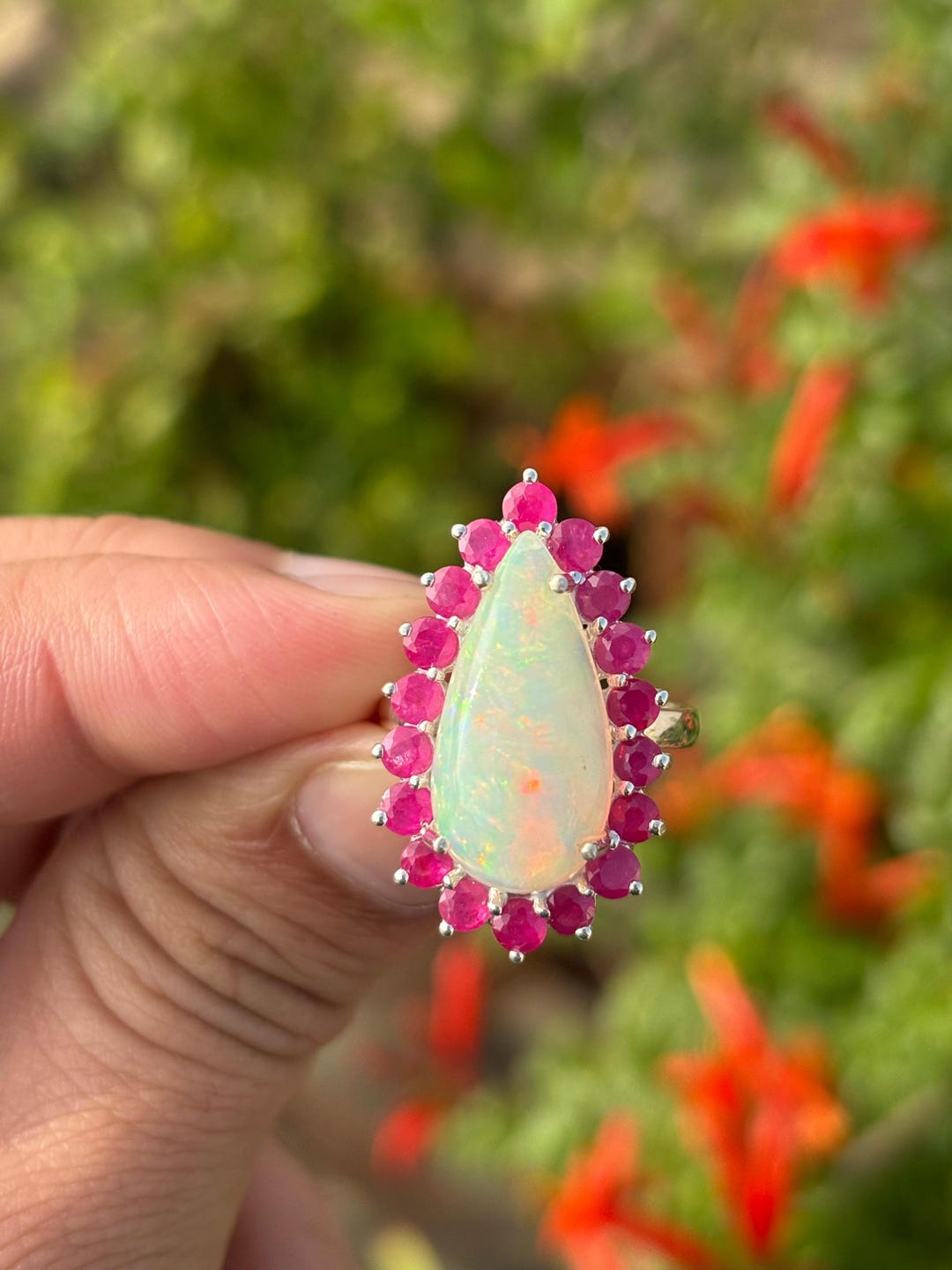 Opal Ruby Ring- Vintage Opal Ring- Opal Engagement Ring- Ruby Ring ...