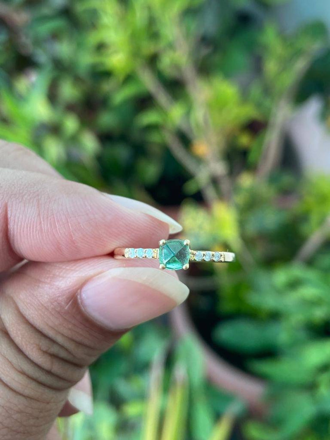 Sugarloaf Emerald Ring- Engagement Ring- 14K Gold Emerald Ring- May ...