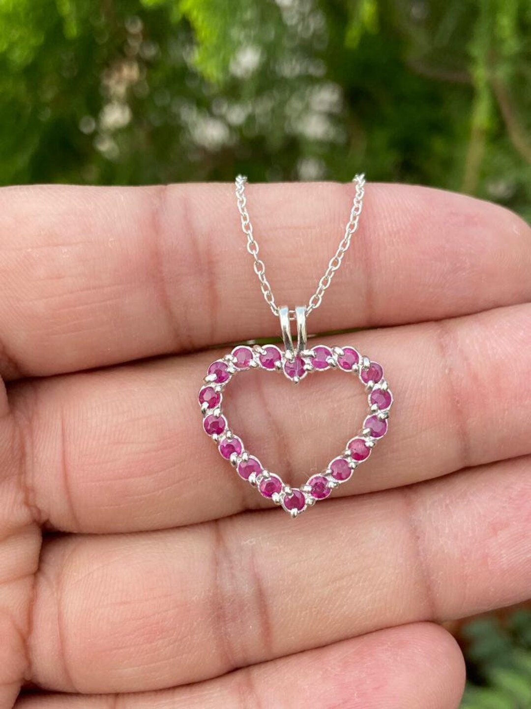 Ruby Heart Necklace- Ruby Pendant- Gift for Her- Valentine Gift- Heart ...