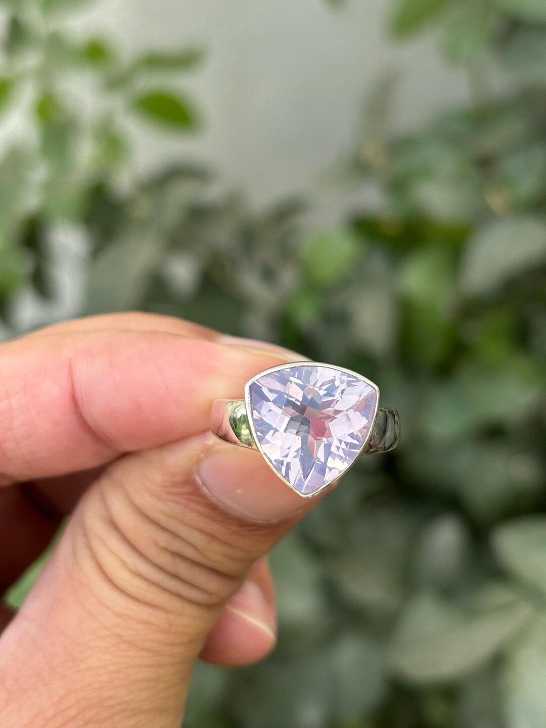Lavender Quartz Ring- Engagement Ring- Moon Quartz Ring- Silver Quartz Ring- Triangle Ring ...