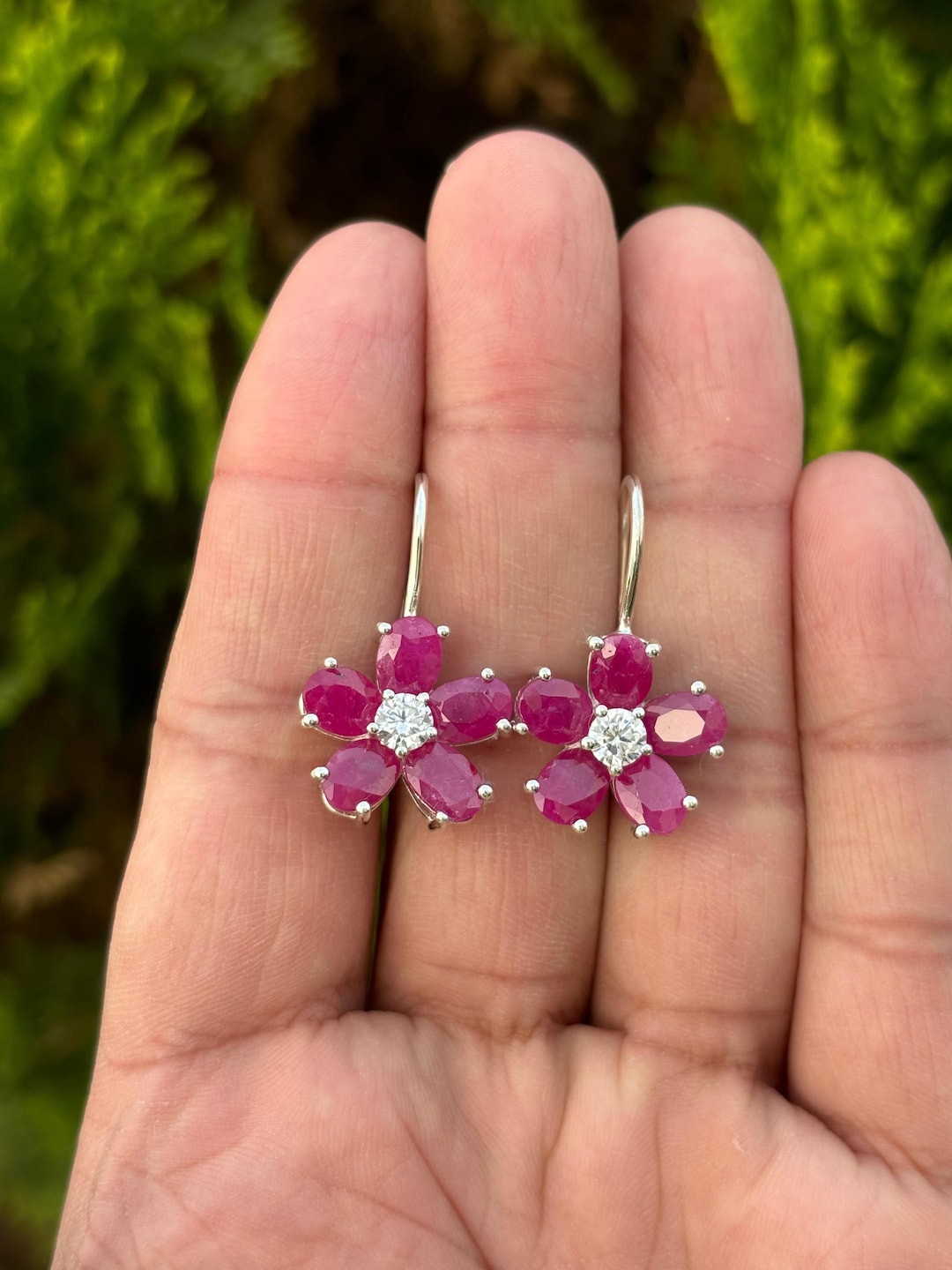 Natural Ruby Earrings- Floral Earrings- Ruby Earrings for Women ...