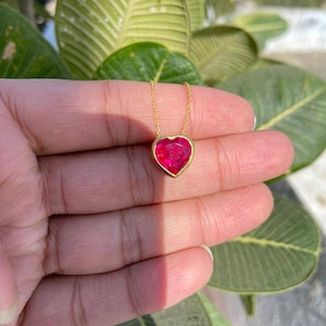 Ruby Heart Necklace 14k Gold Heart Necklace Ruby Necklace | Etsy