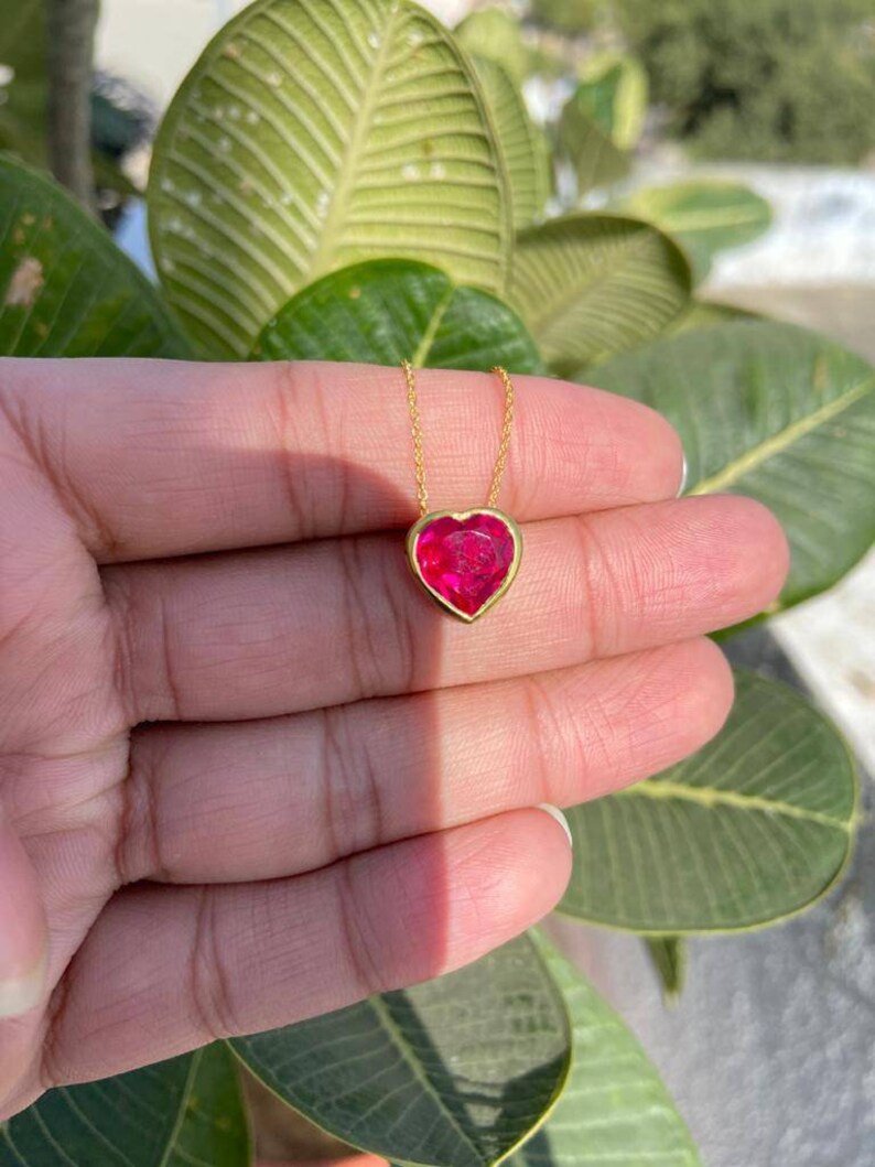 Ruby Heart Necklace 14k Gold Heart Necklace Ruby Necklace - Etsy