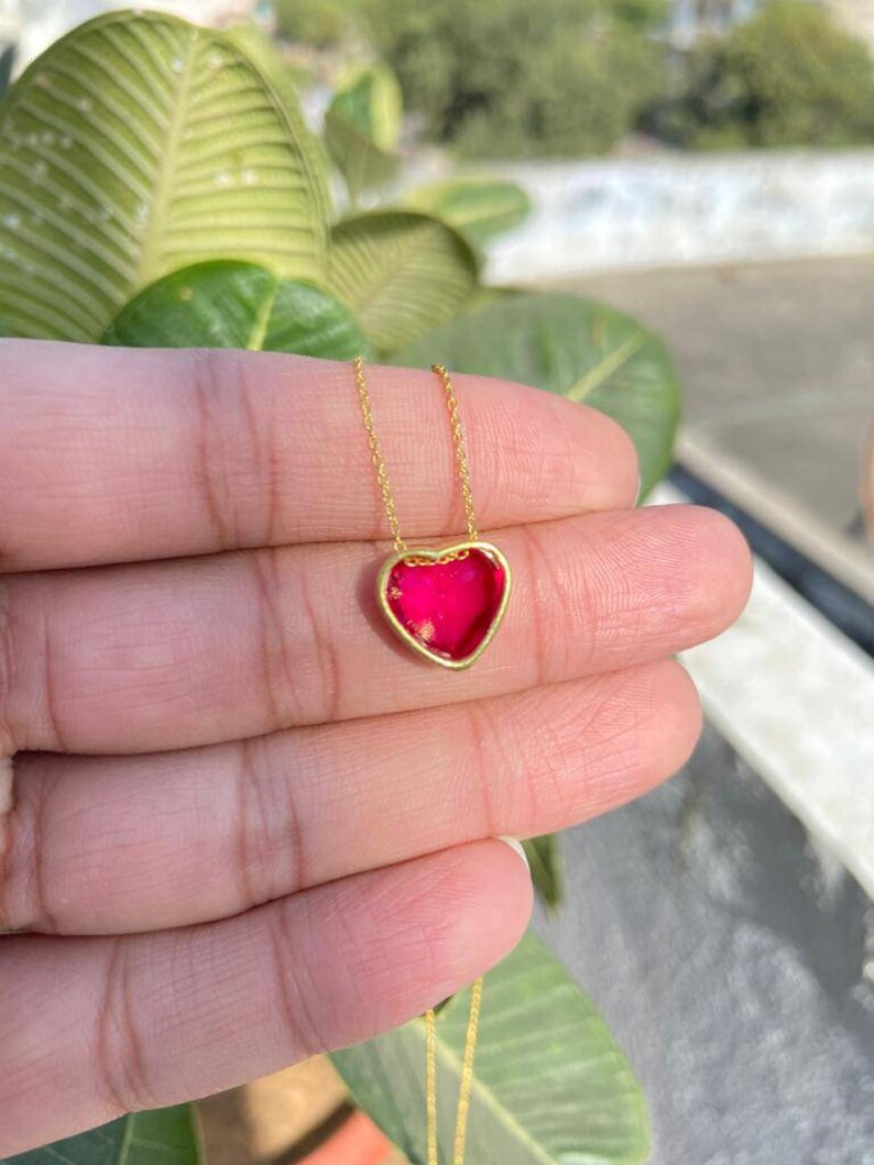 Ruby Heart Necklace 14k Gold Heart Necklace Ruby Necklace - Etsy