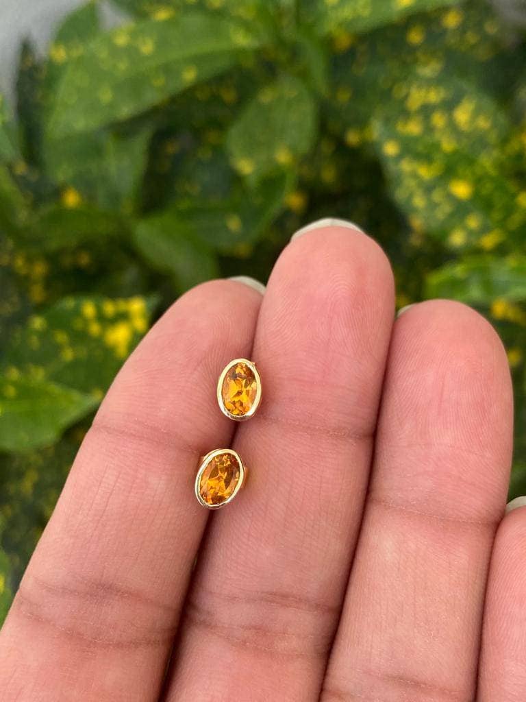 14K Solid Gold Citrine Stud Earrings, Handmade Minimalist Style - Etsy