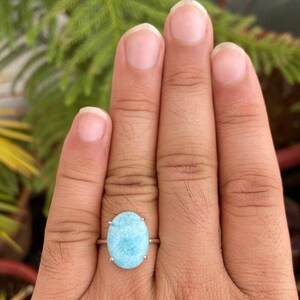 Oval Larimar Sterling Silver Ring – Natural Gemstone Promise Ring - Etsy
