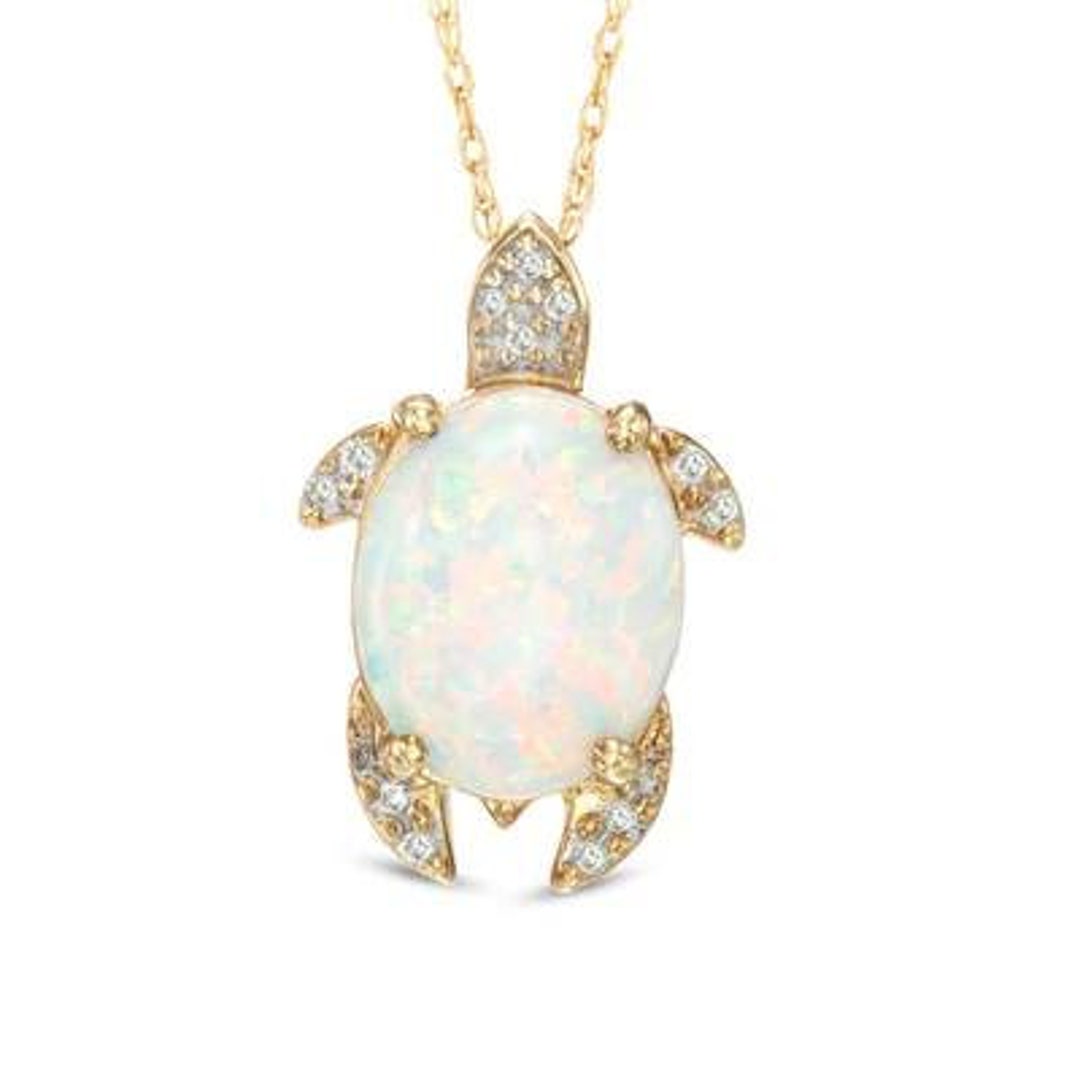 Turtle Necklace Gold Opal Necklace Tortoise Opal Pendant Animals ...